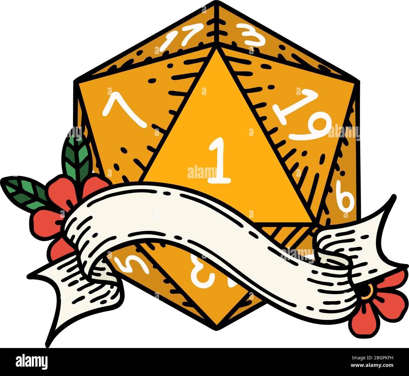 Retro Tattoo Style natural one d20 dice roll Stock Vector Image & Art ...