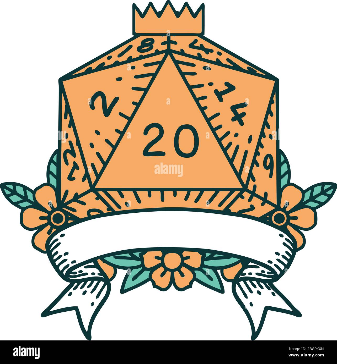 Retro Tattoo Style natural 20 critical hit D20 dice roll Stock Vector ...