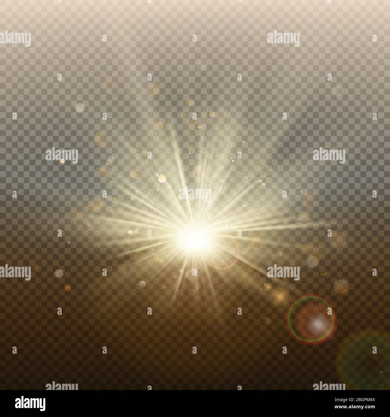 Sunset or sunrise golden glowing bright flash effect. Warm burst with ...
