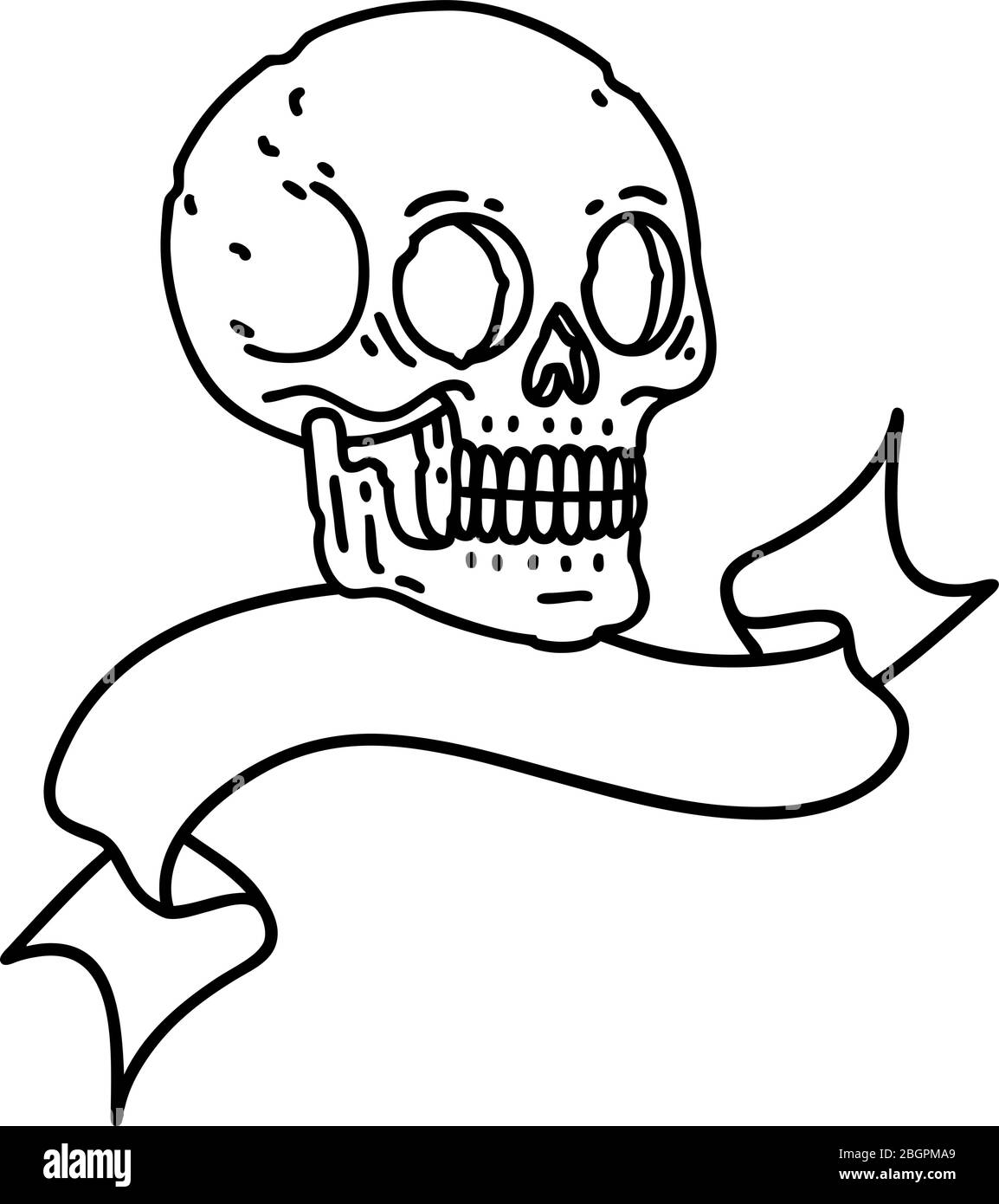 traditional black linework tattoo with banner of a skull Stock Vector ...