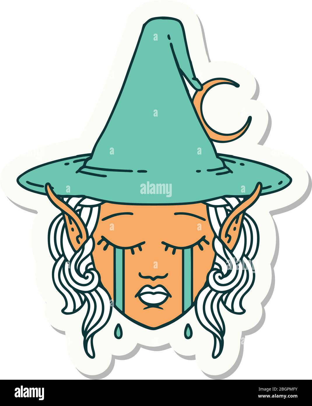 sticker of a crying elf mage character face Stock Vector Image & Art ...