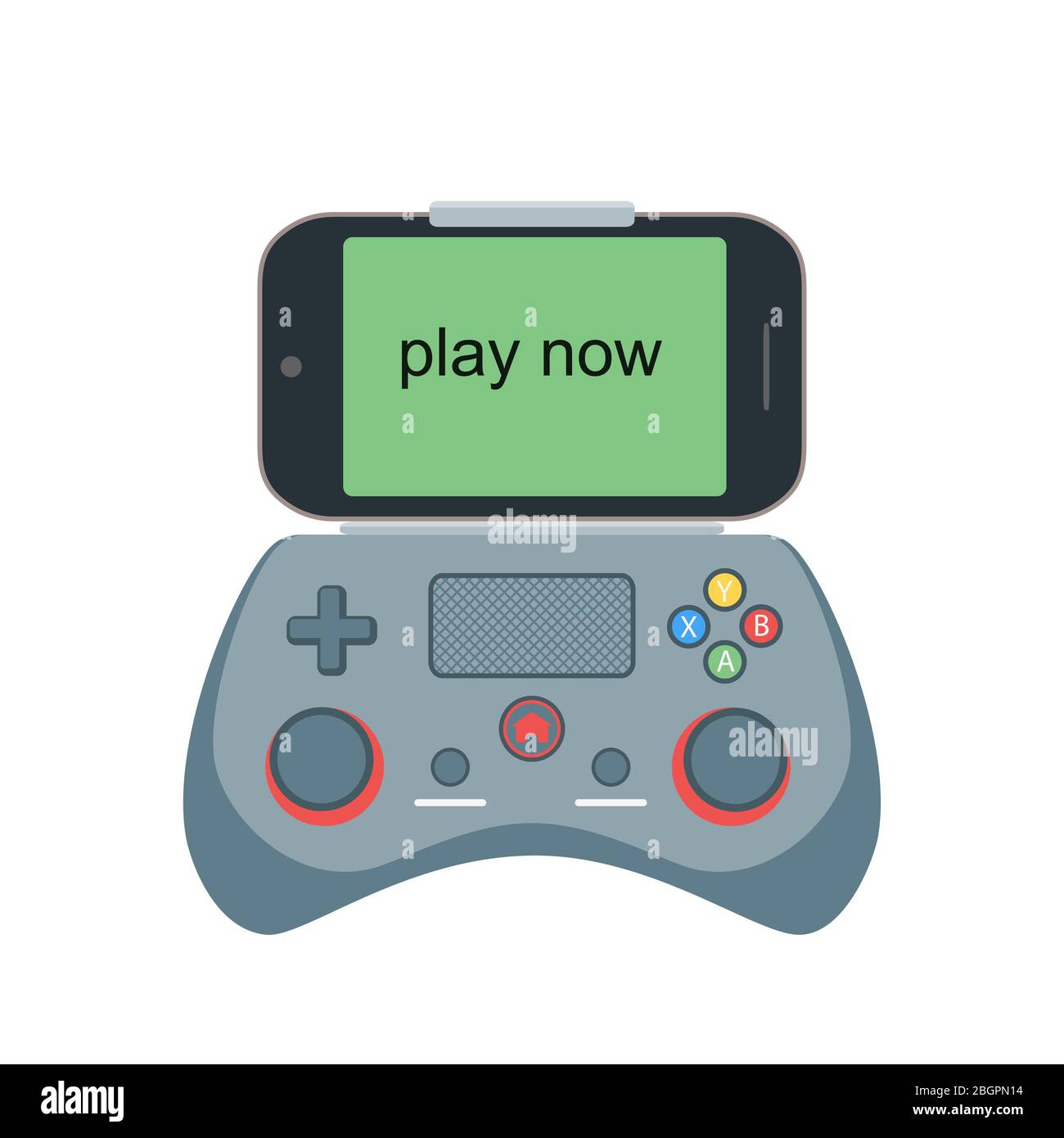 Gamepad with smartphone with inscription on screen Play now. Isolated ...