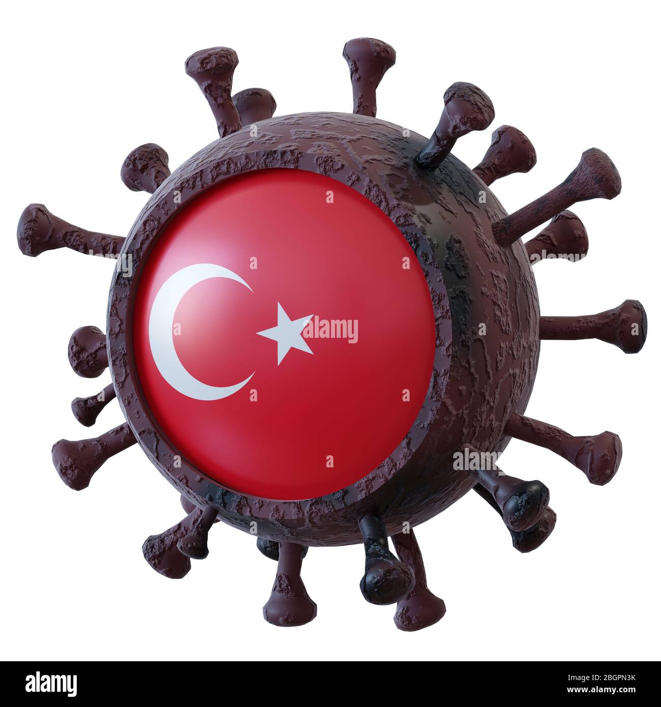 3d rendering of a national Turkey flag over a virus covid19. Concept of ...