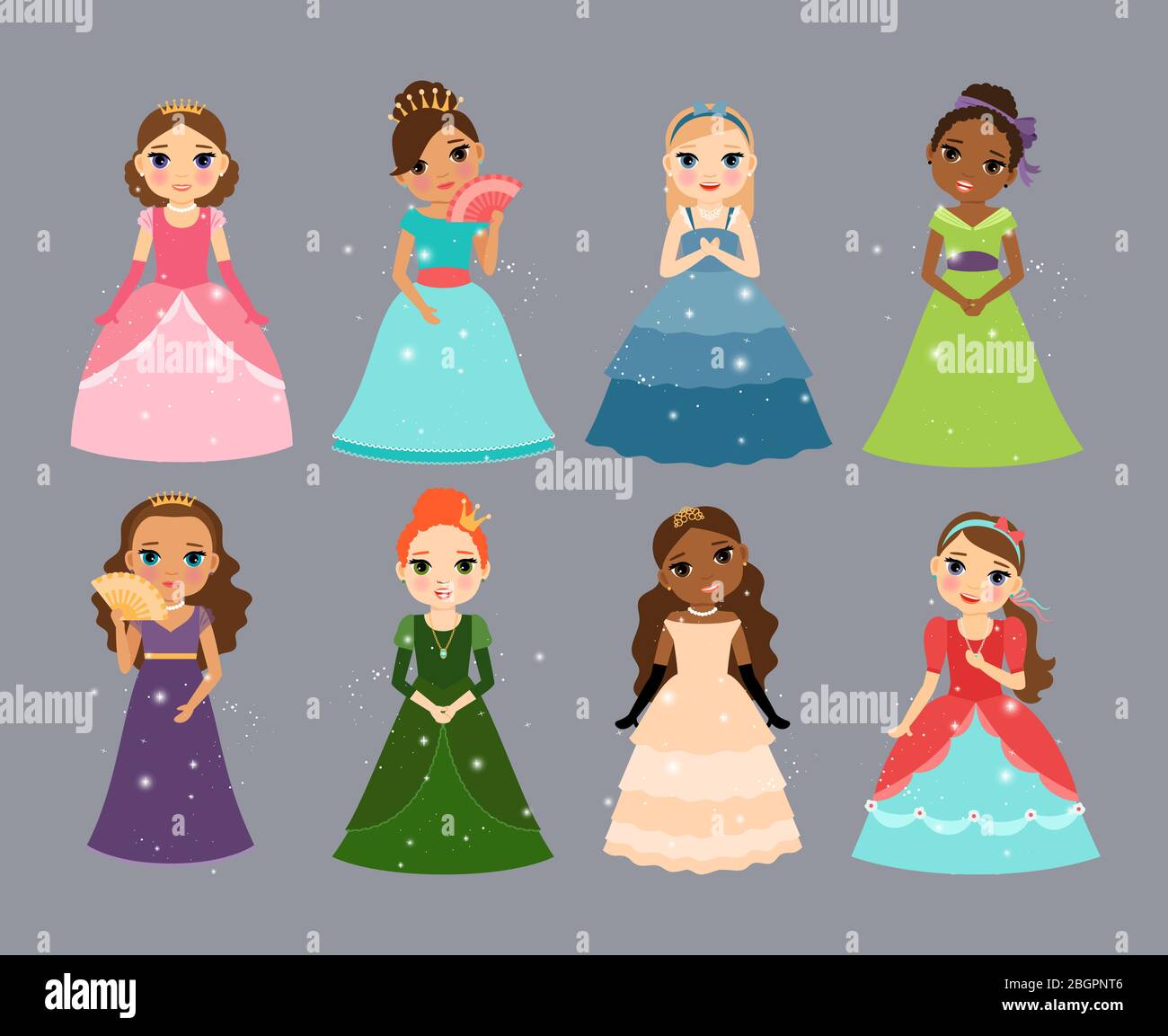 Beautiful princesses. Cute little fairy or queen characters vector ...