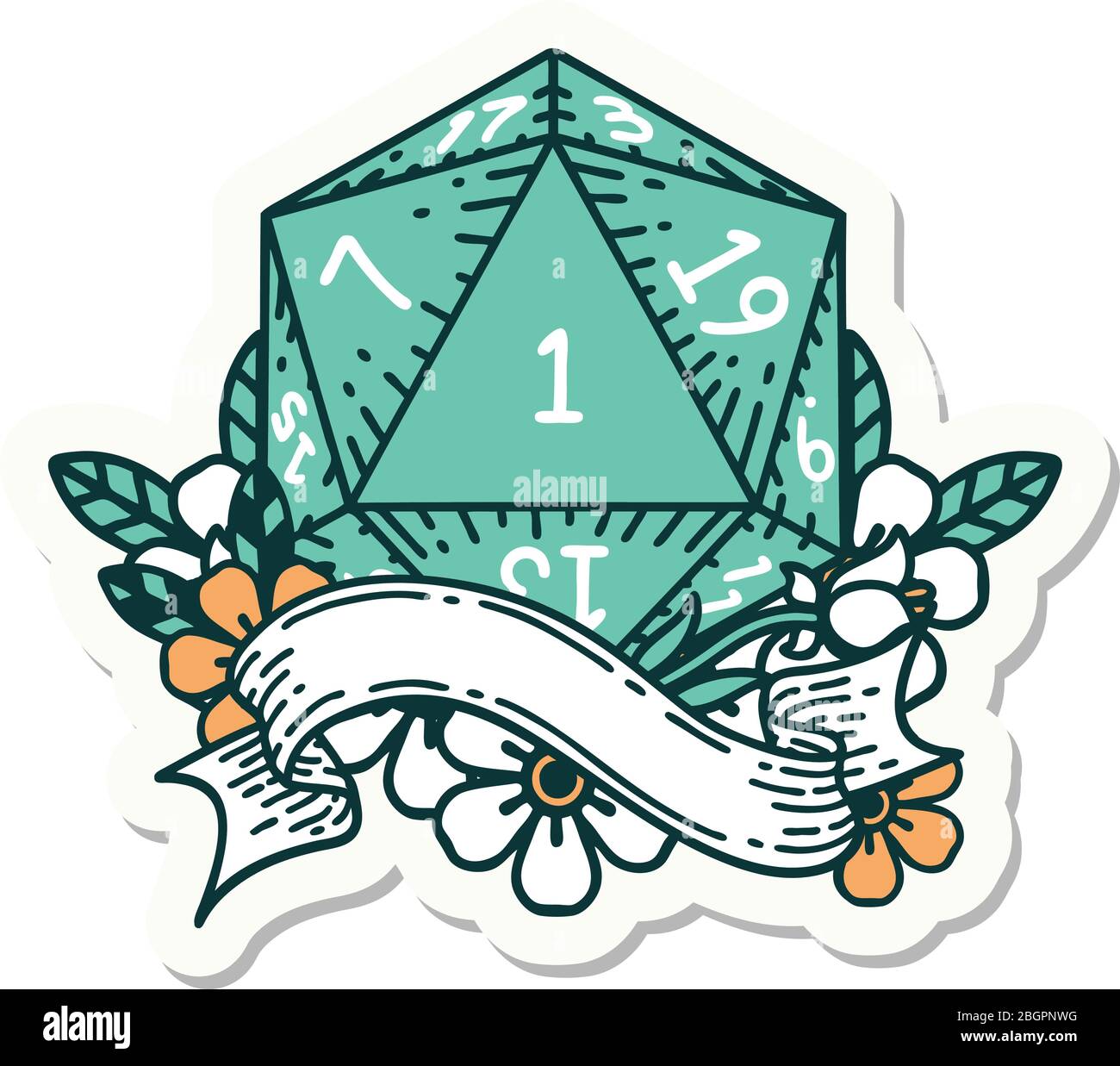 sticker of a natural one d20 dice roll Stock Vector Image & Art - Alamy