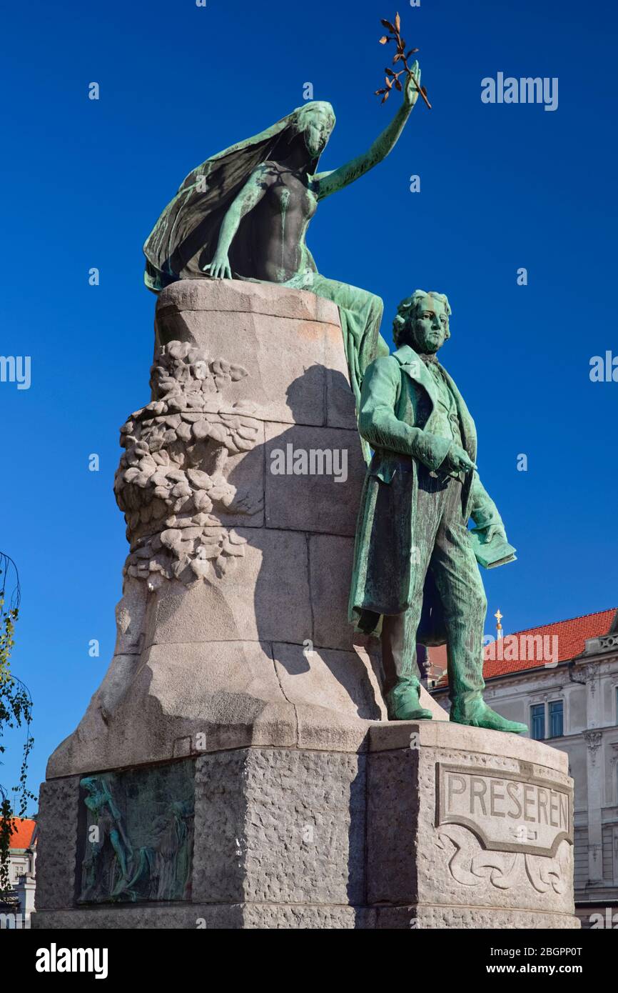 Slovenia, Ljubljana, Preseren Square, Preseren Monument in honour of ...