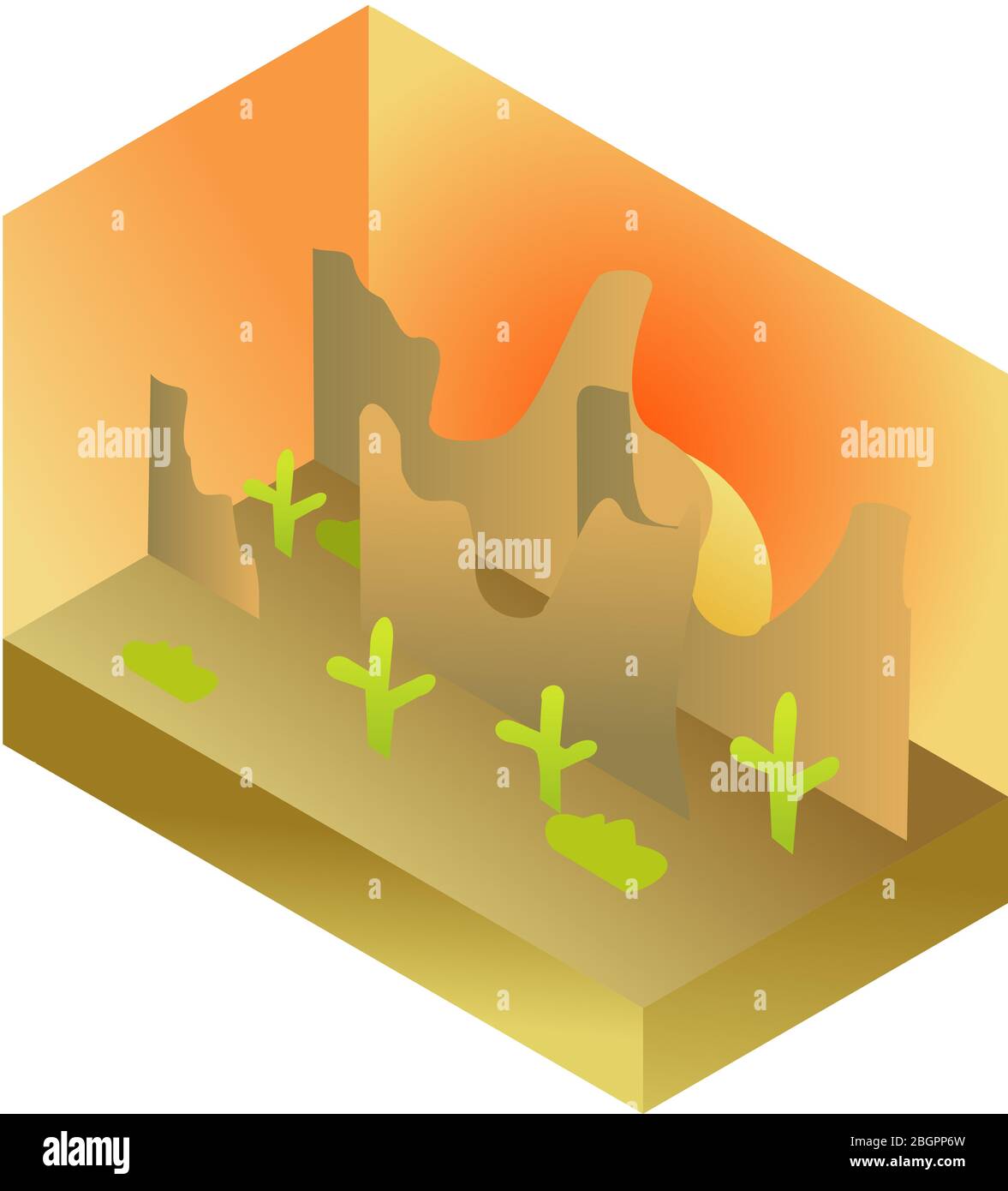 Isometric desert with sunset and cactus Stock Photo - Alamy