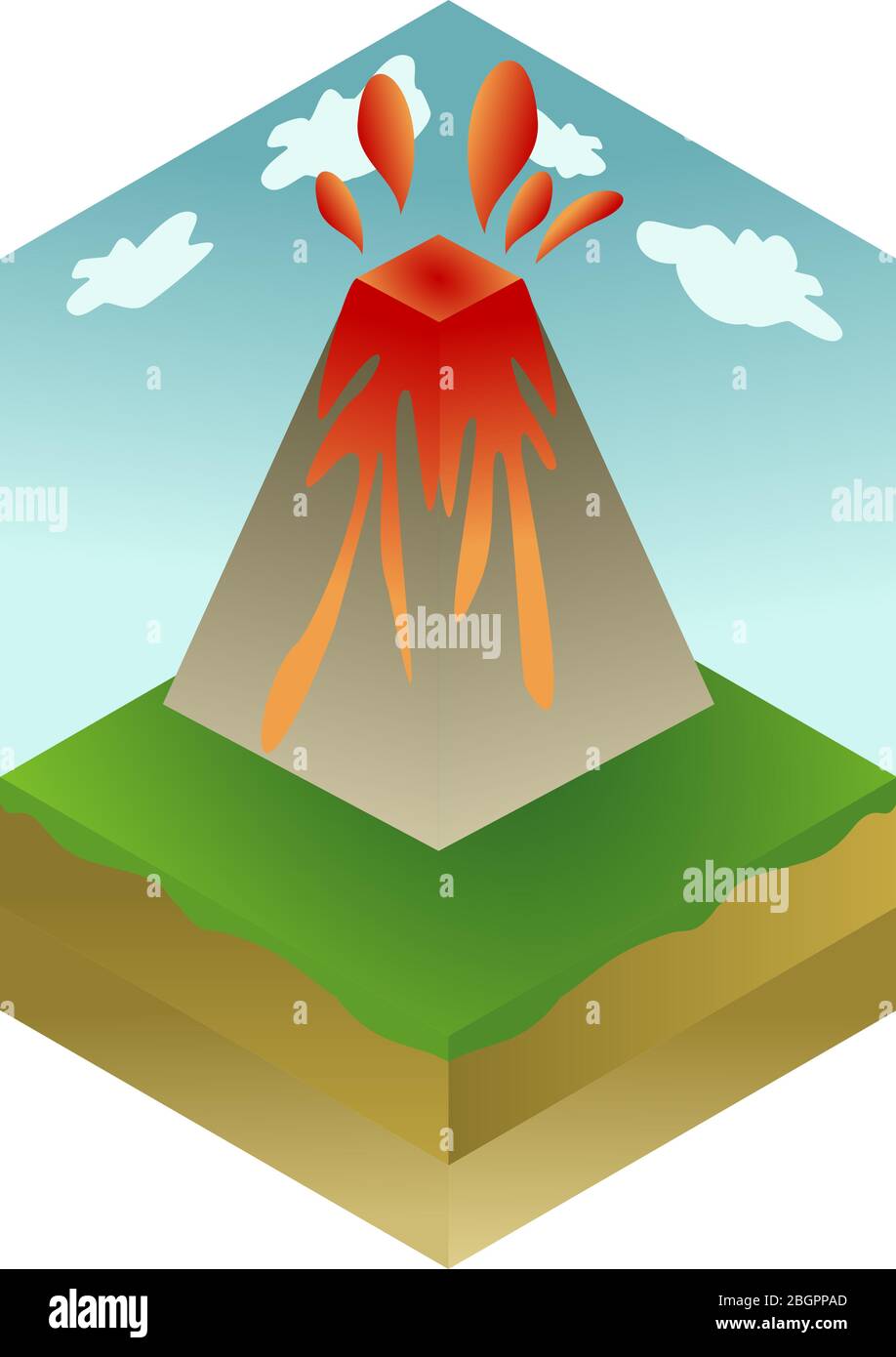 Isometric image of the volcano Stock Photo - Alamy