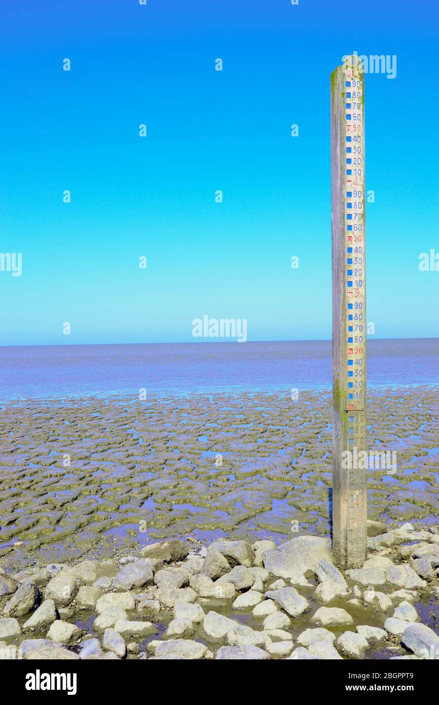 Water level gauge in natural area in the Netherlands. Natural landscape ...