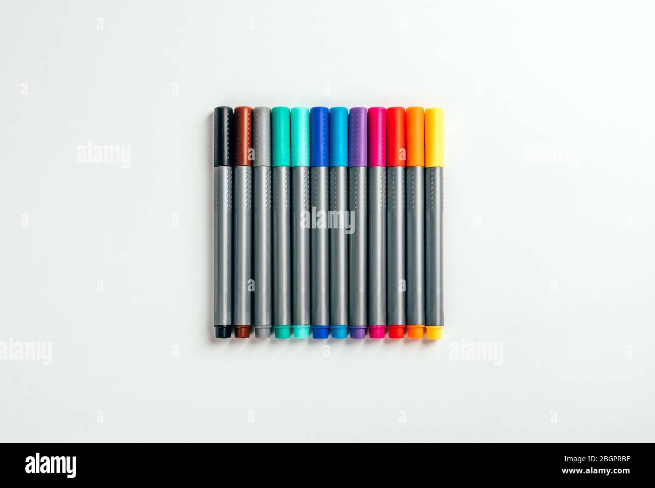 Set of multicolor felt pens, markers on white background, colorful ...