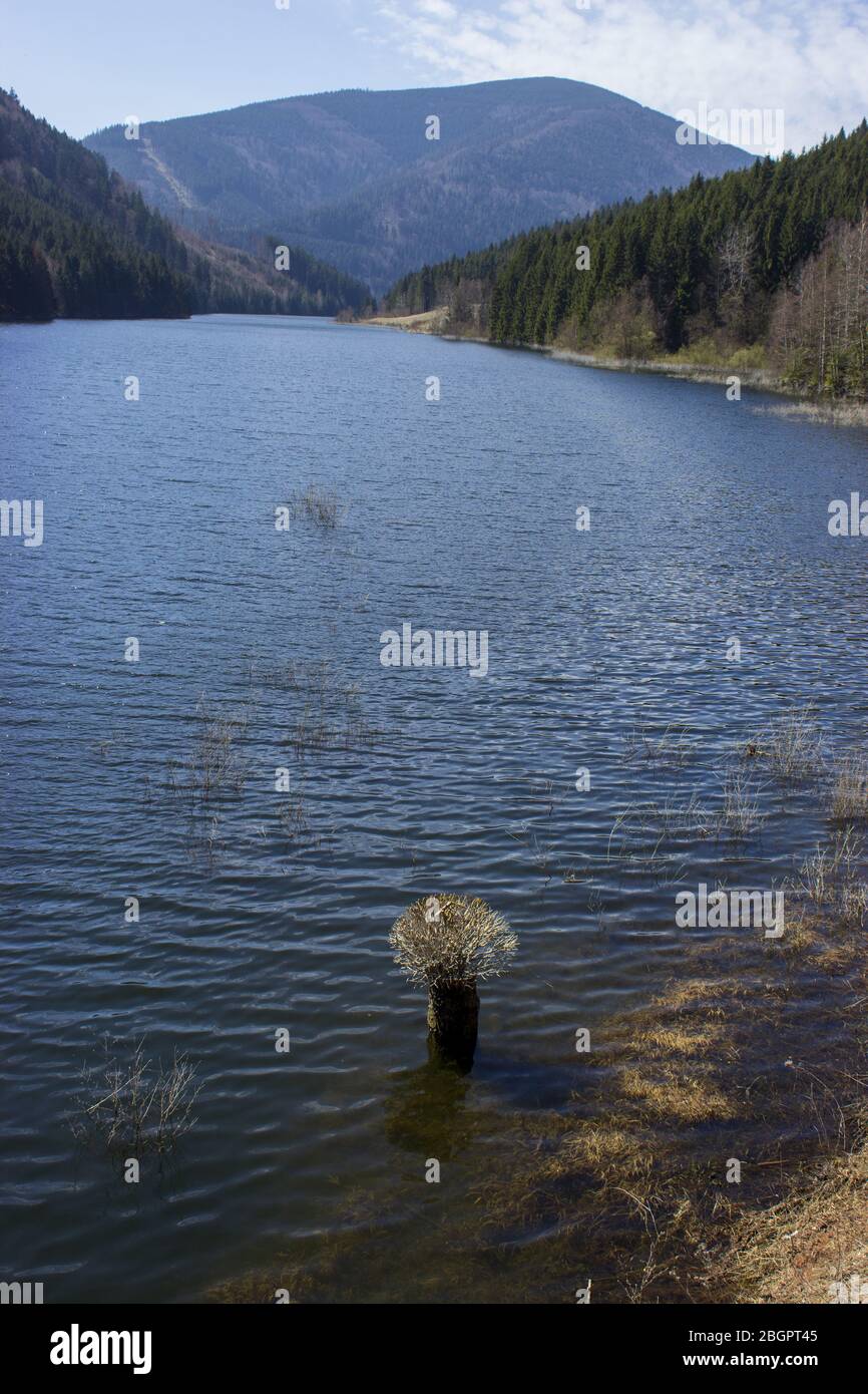 Drinking water reservoir. Sance Recice Dam in the Beskydy Mountains ...