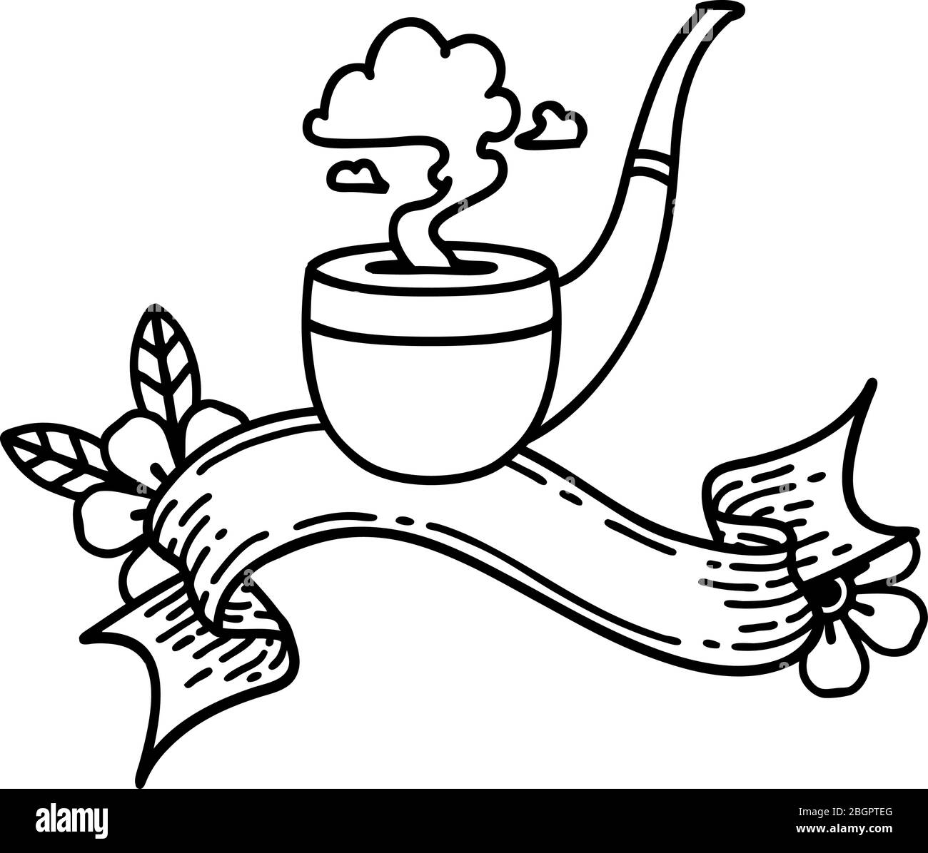 traditional black linework tattoo with banner of a smokers pipe Stock ...