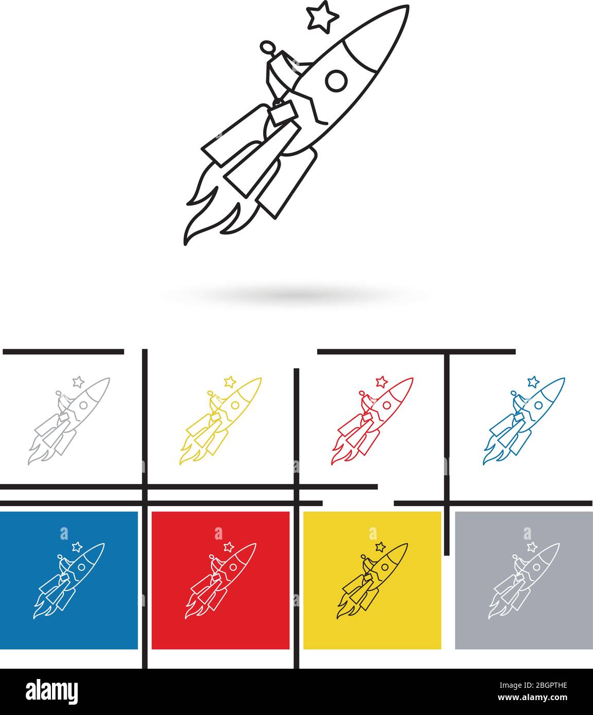 On rocket to stars line icon or rocket and stars thin line sign. Vector ...