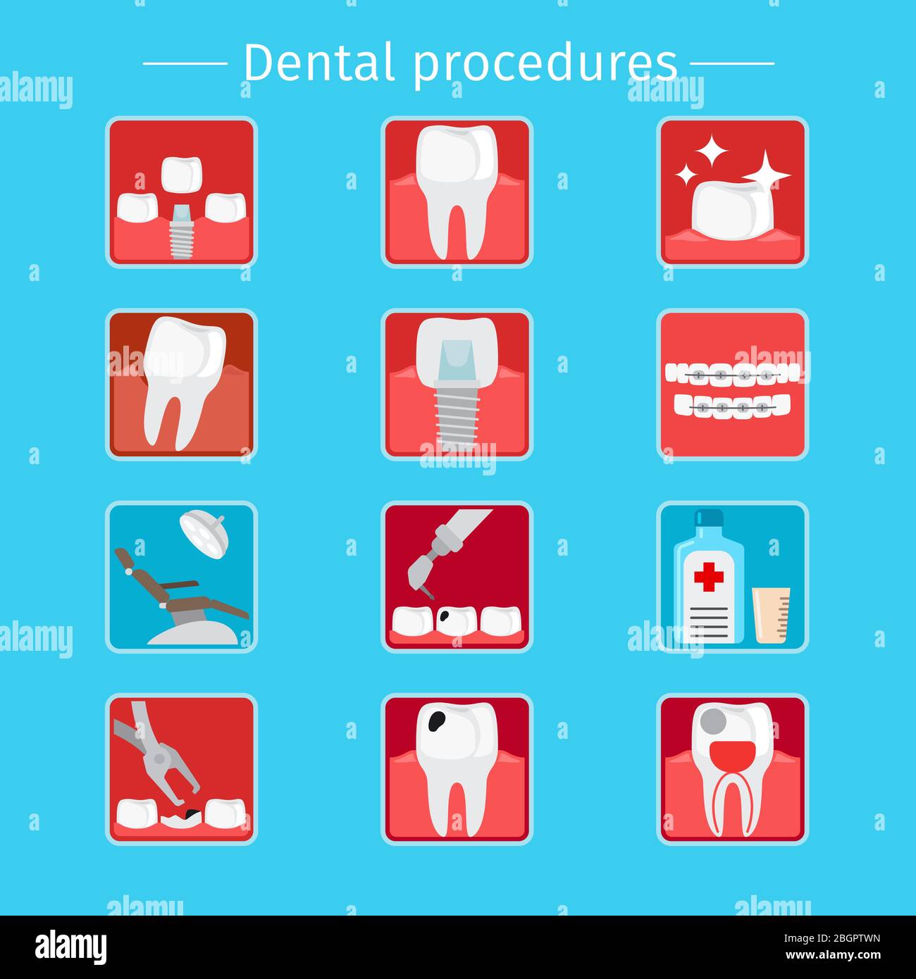 Stomatology and dental procedures flat icons. Toothcare vector ...