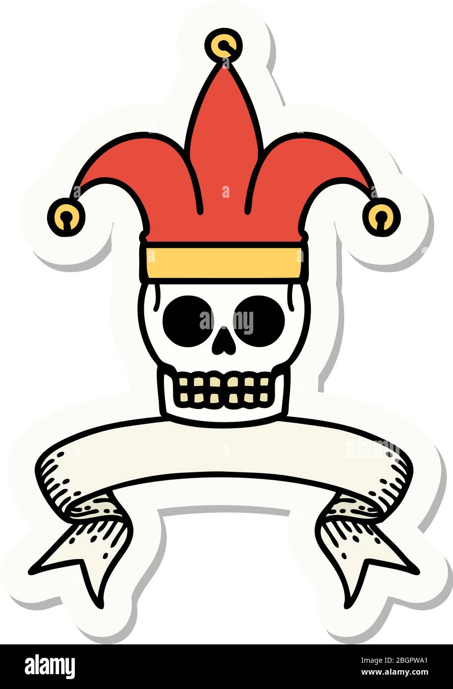 tattoo style sticker with banner of a skull jester Stock Vector Image ...