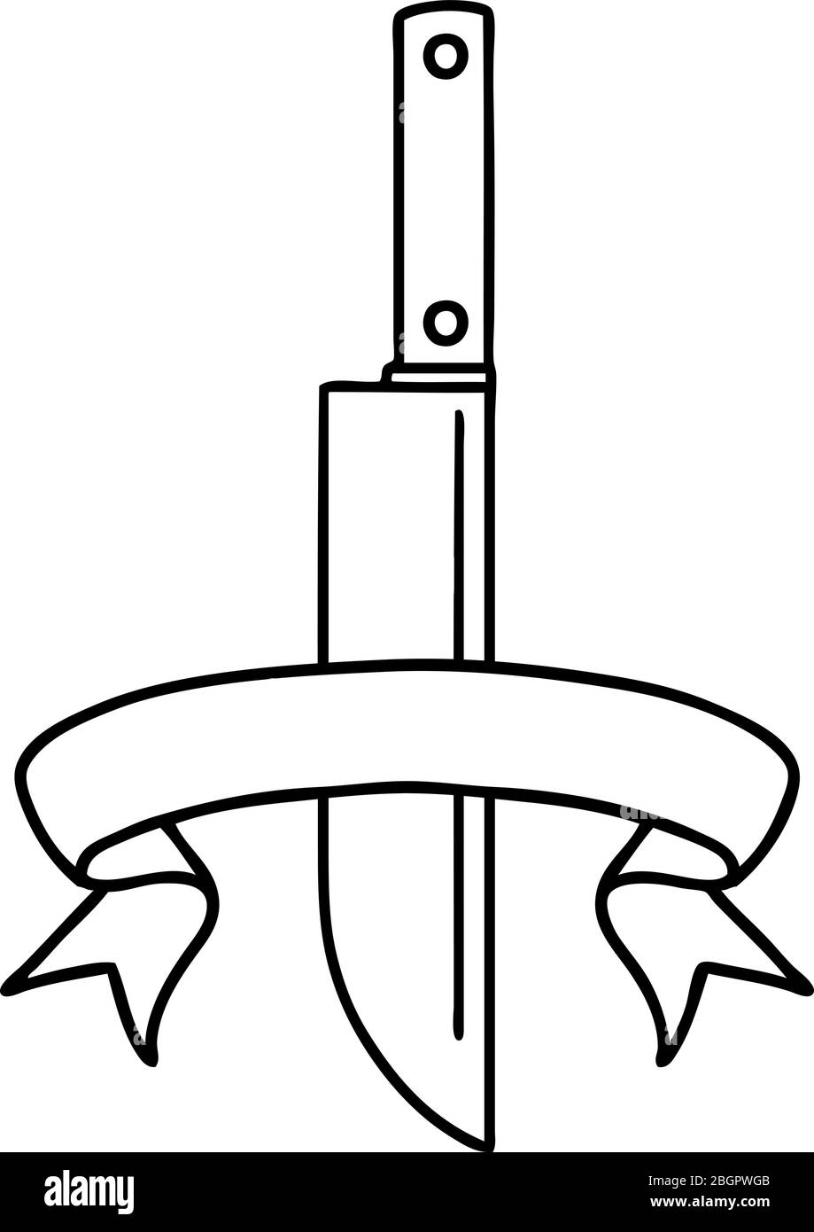 traditional black linework tattoo with banner of a knife Stock Vector ...