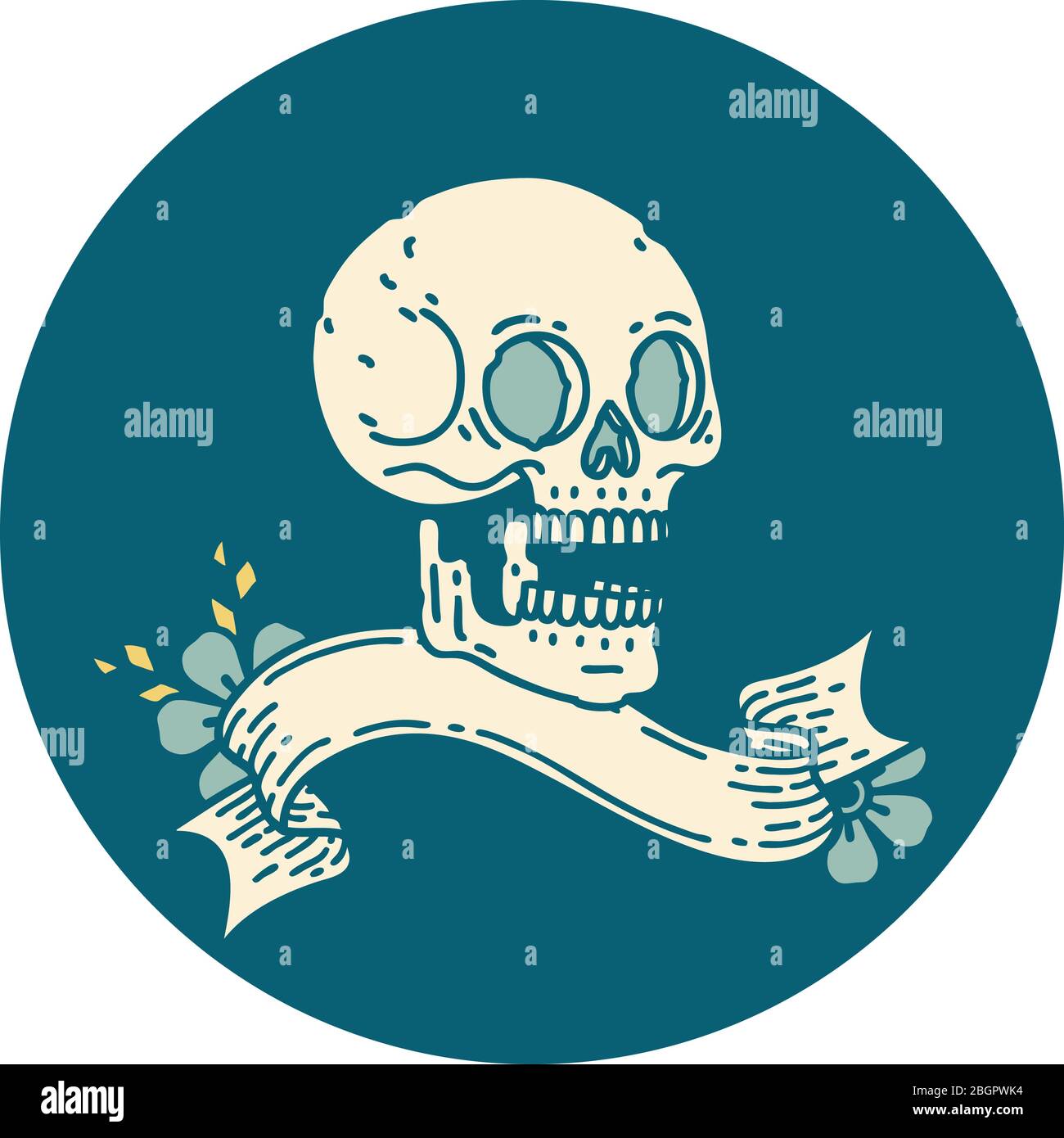 tattoo style icon with banner of a skull Stock Vector Image & Art - Alamy