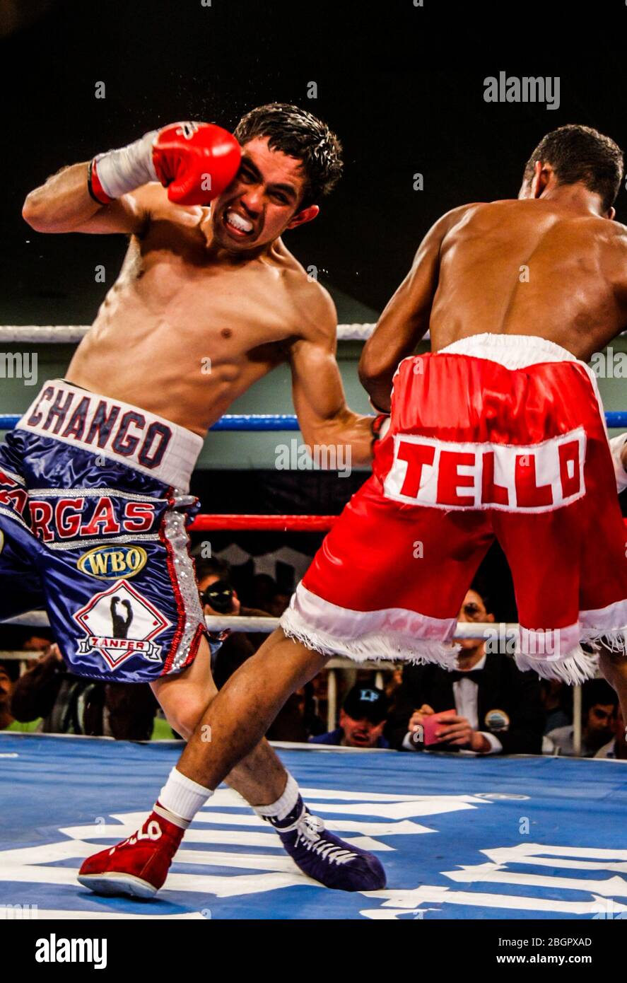 El mexicano Manuel ¨Chango Vargas (short azul) retuvo su titulo de ...