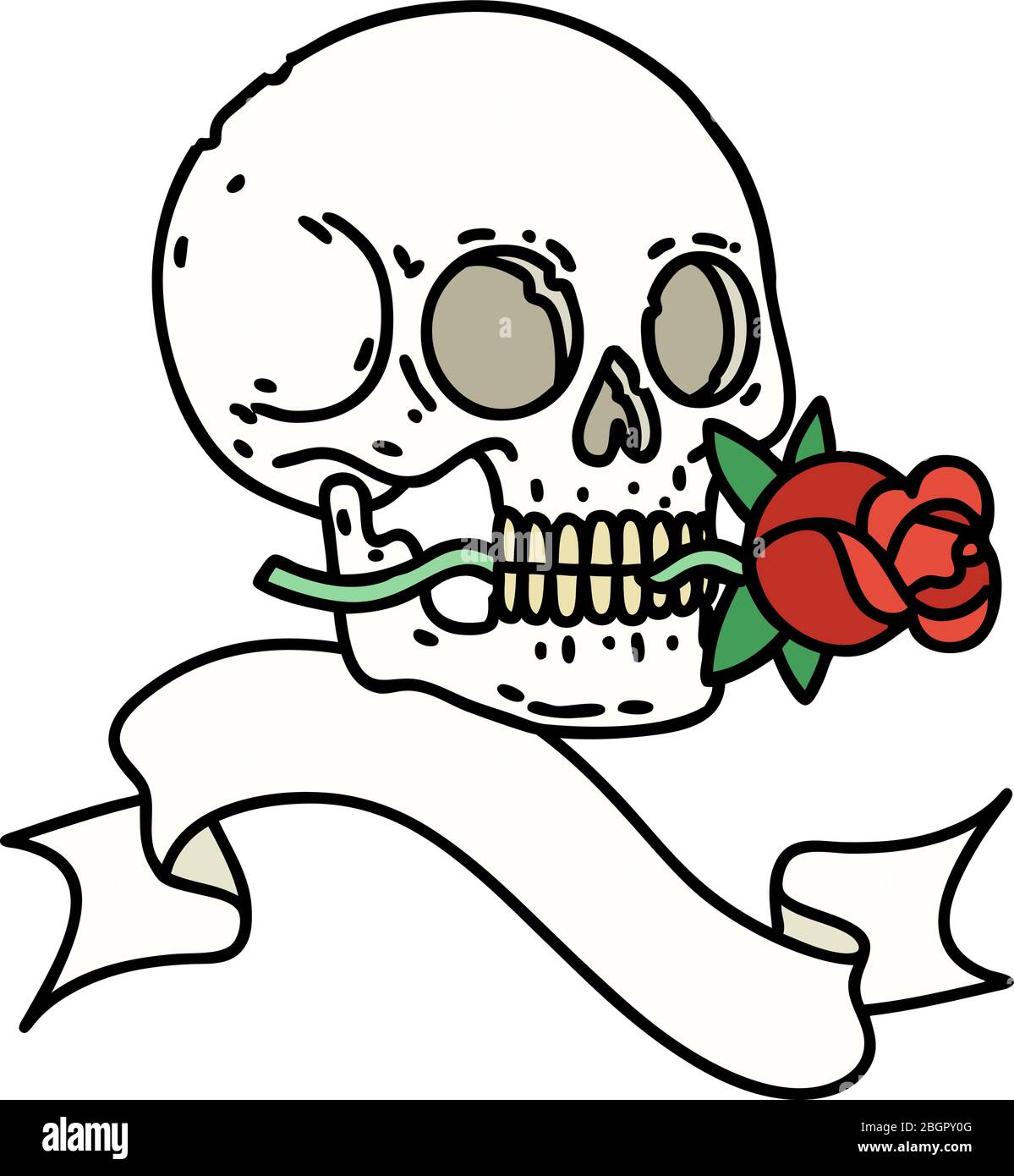 traditional tattoo with banner of a skull and rose Stock Vector Image ...