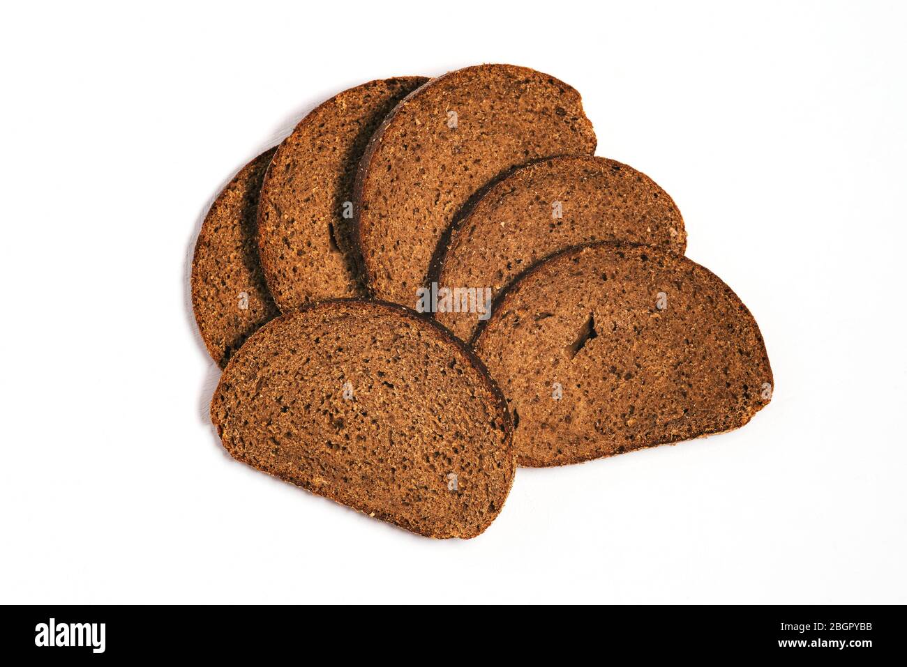 Sliced slices of bread isolated on white. Wholemeal bread. Top view of ...