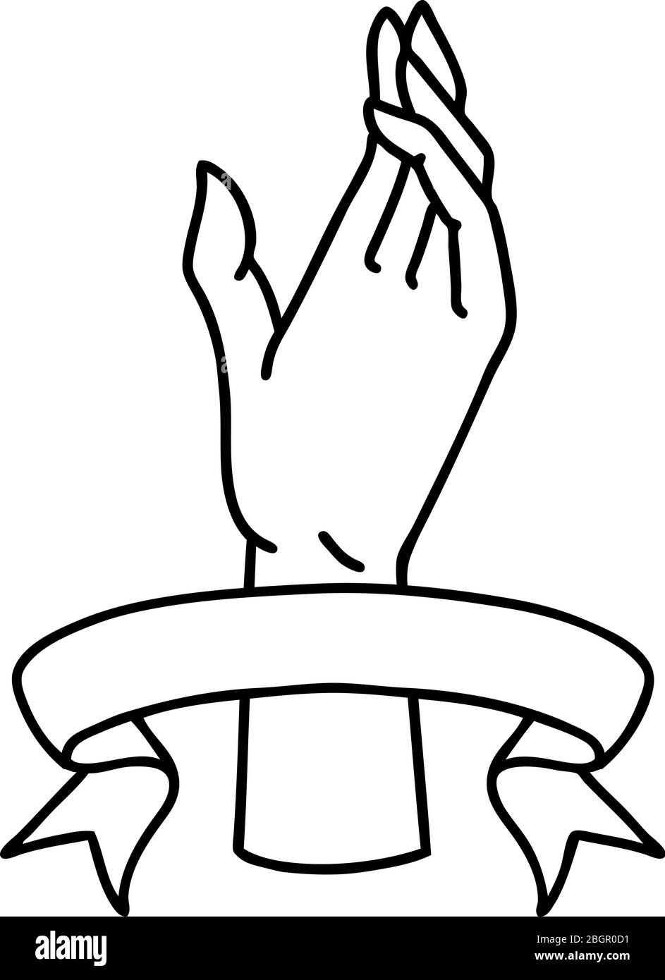 traditional black linework tattoo with banner of a hand Stock Vector ...
