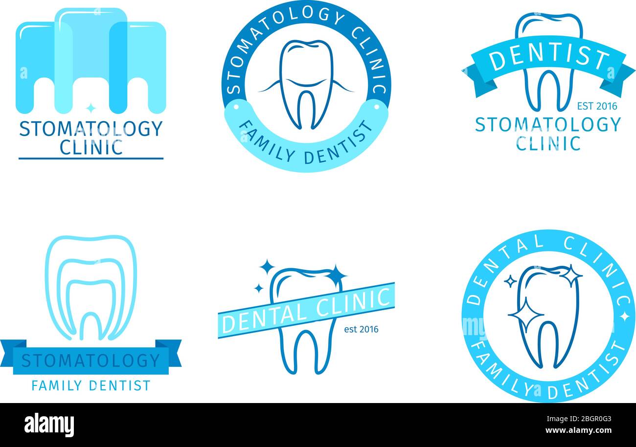 Dental logo set. Stomatology labels with teeth signs. Vector ...