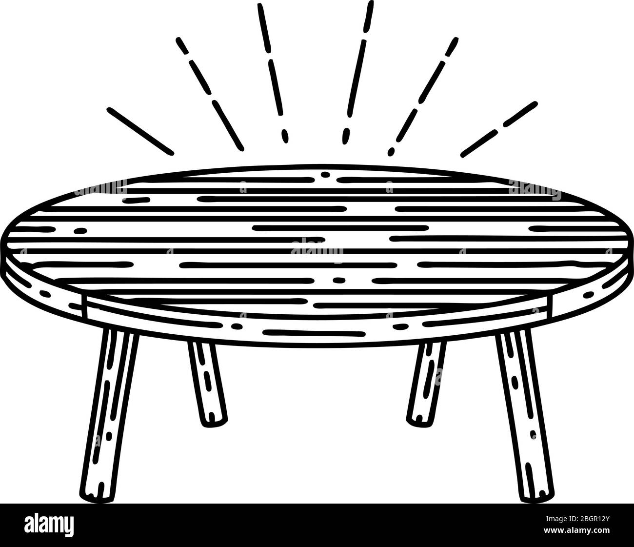 illustration of a traditional black line work tattoo style wood table ...