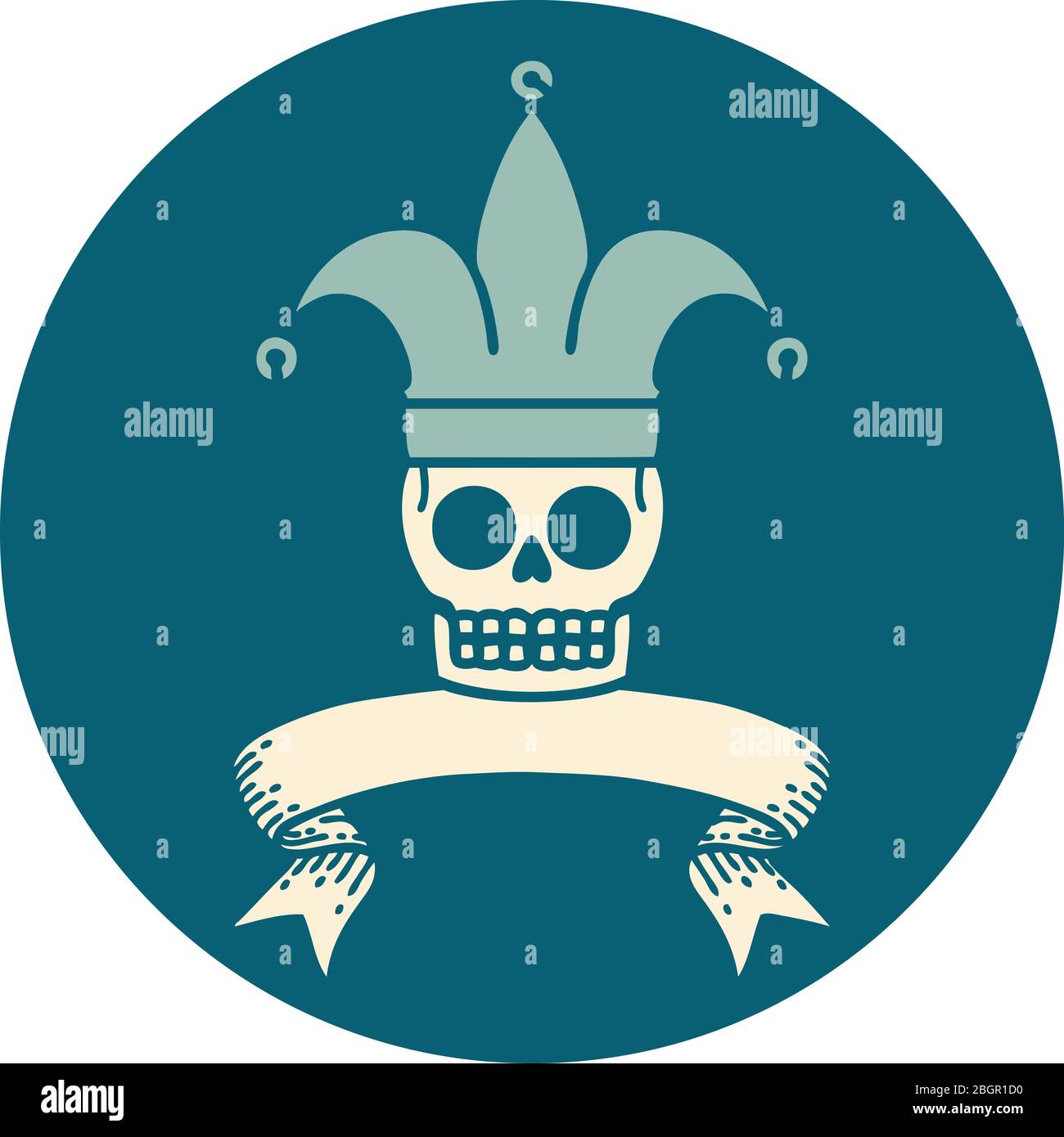 tattoo style icon with banner of a skull jester Stock Vector Image ...