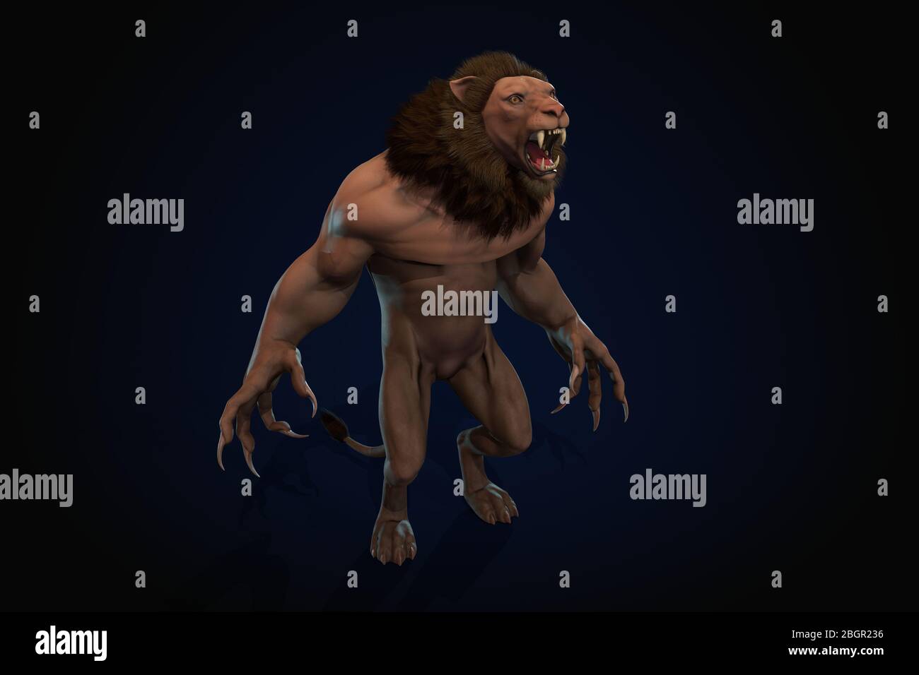 Fantasy character Humanoid Lion in epic pose - 3D render on black ...