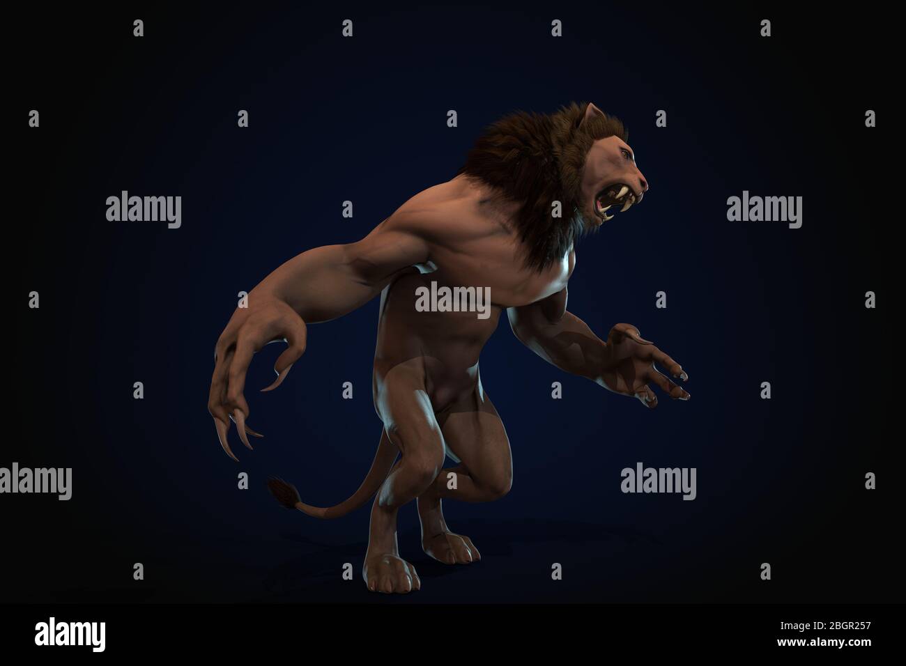 Fantasy character Humanoid Lion in epic pose - 3D render on black ...