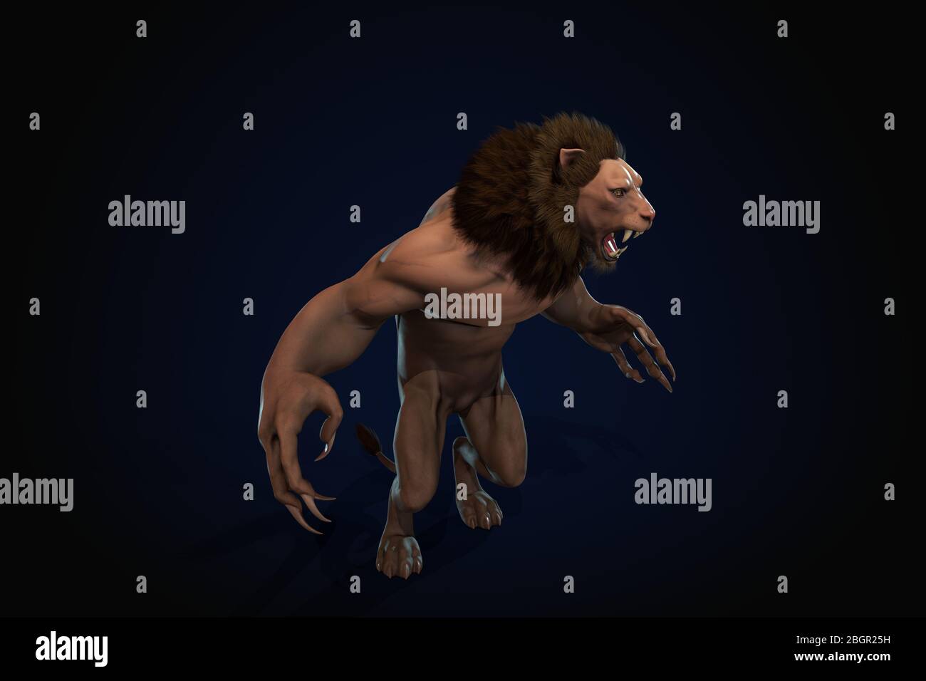 Fantasy character Humanoid Lion in epic pose - 3D render on black ...