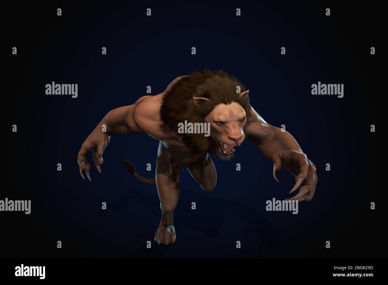 Fantasy character Humanoid Lion in epic pose - 3D render on black ...
