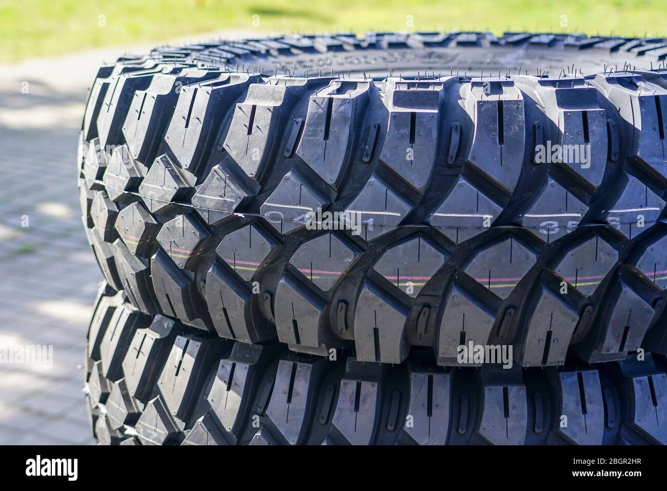 closeup view of new mud and terrain tire tread Stock Photo - Alamy