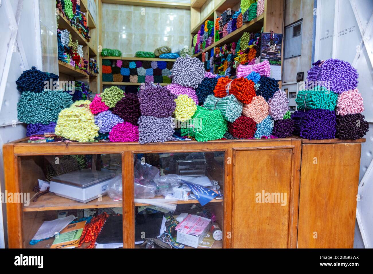 Colourful fabrics in a textile shop in afi, Morocco Stock Photo - Alamy