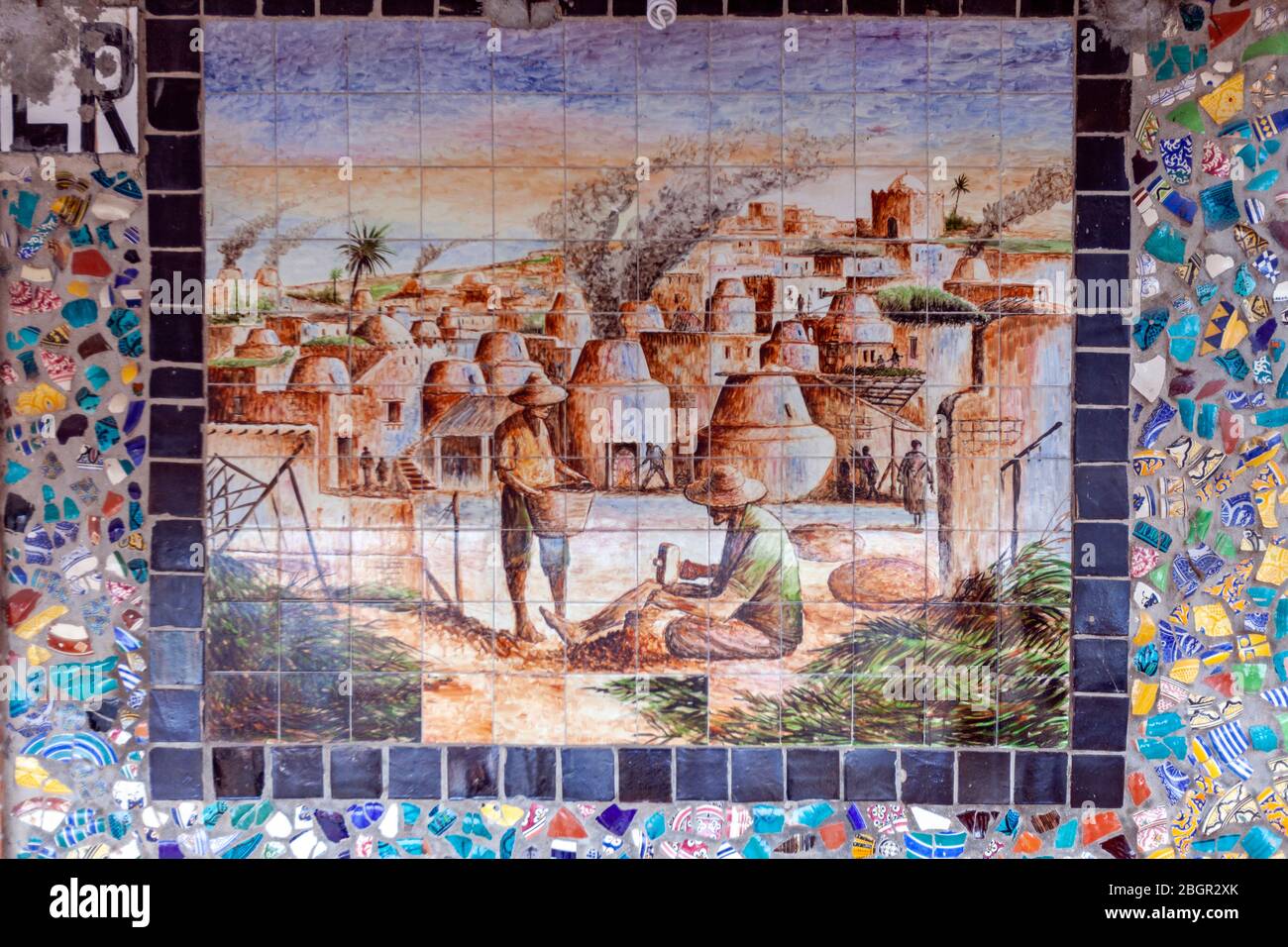 Mosaic with tiles depicting a village in Safi, Morocco Stock Photo - Alamy