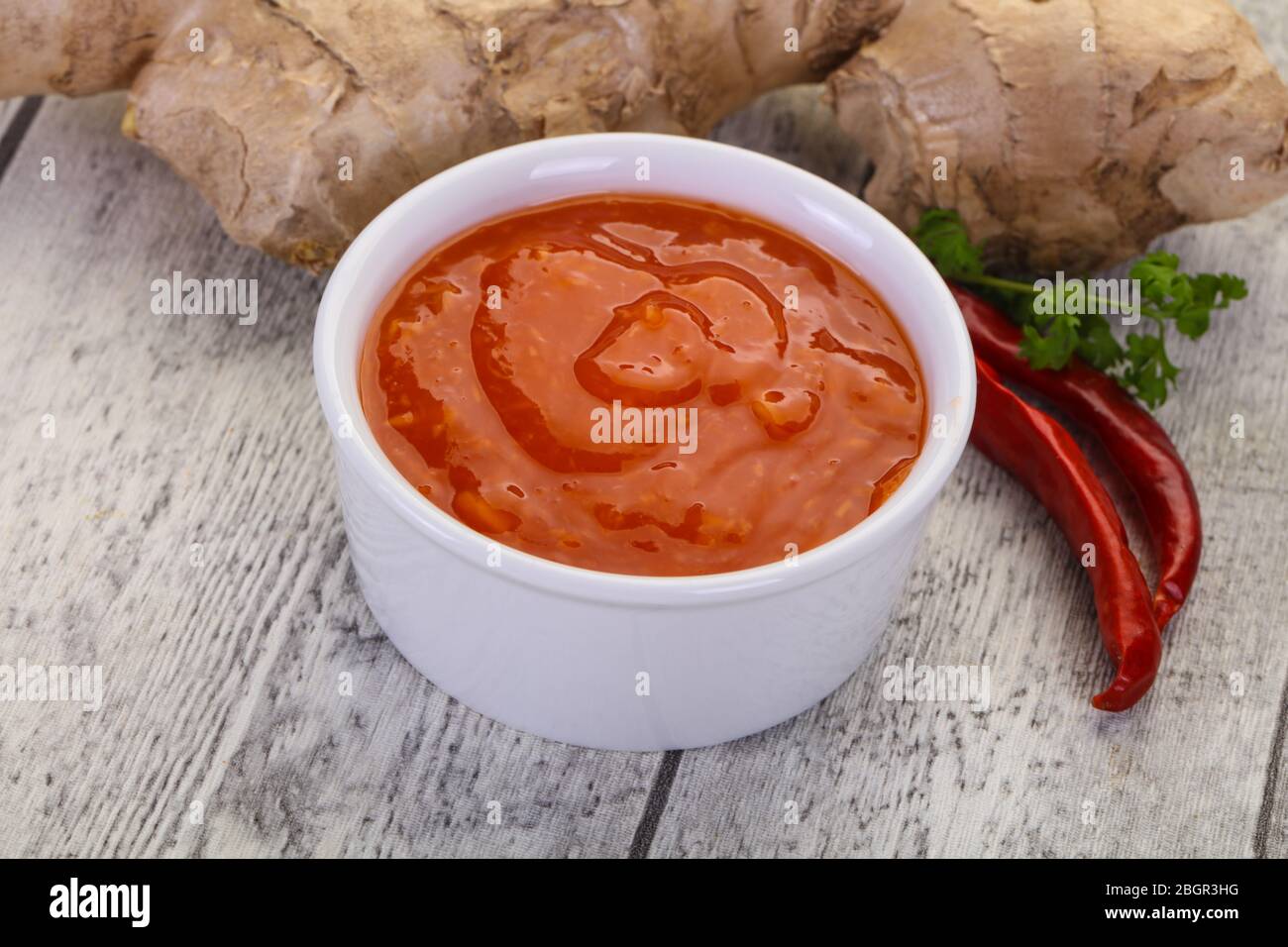 Ginger chili sauce with root and pepper Stock Photo - Alamy