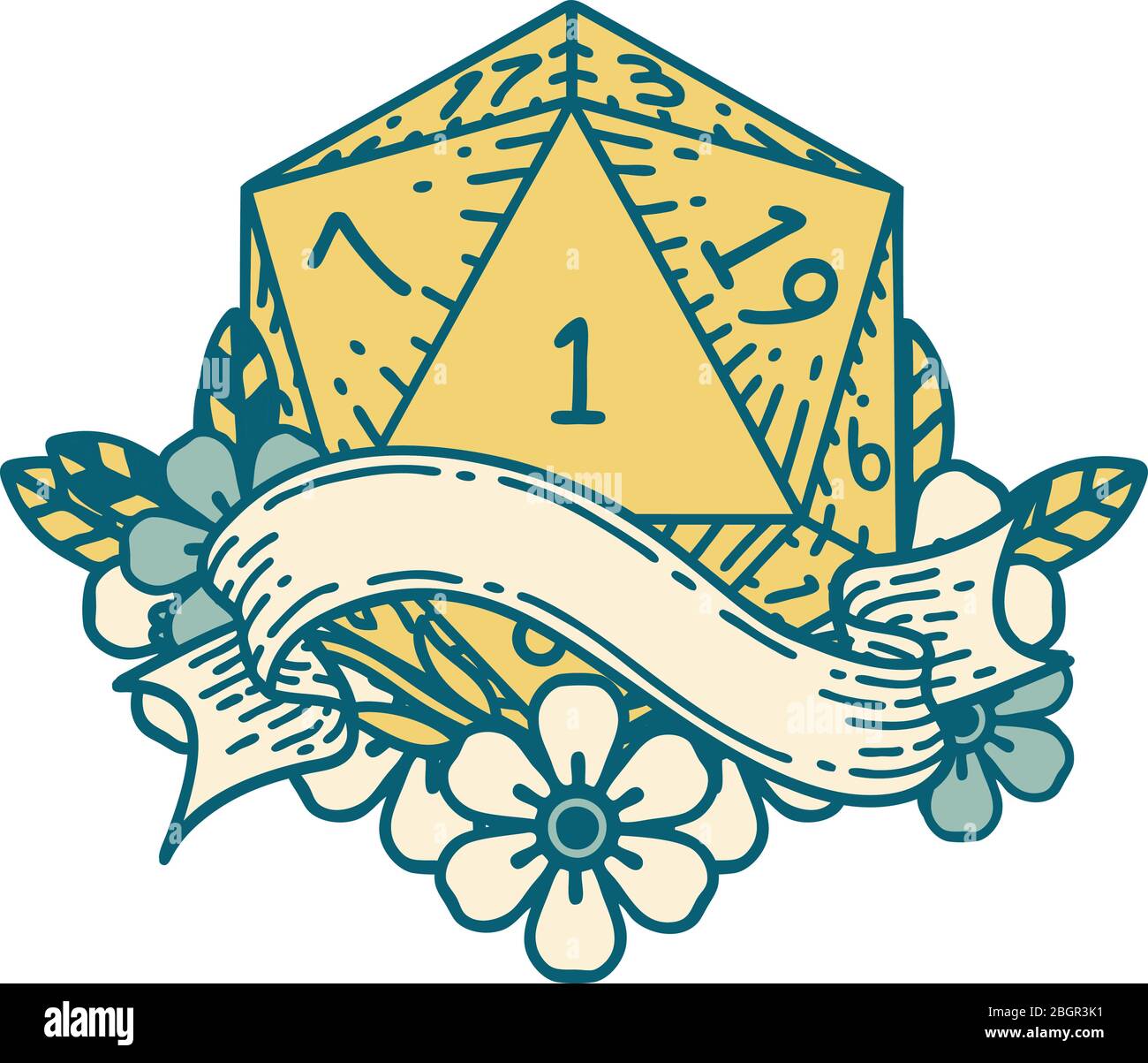 Retro Tattoo Style natural one d20 dice roll Stock Vector Image & Art ...
