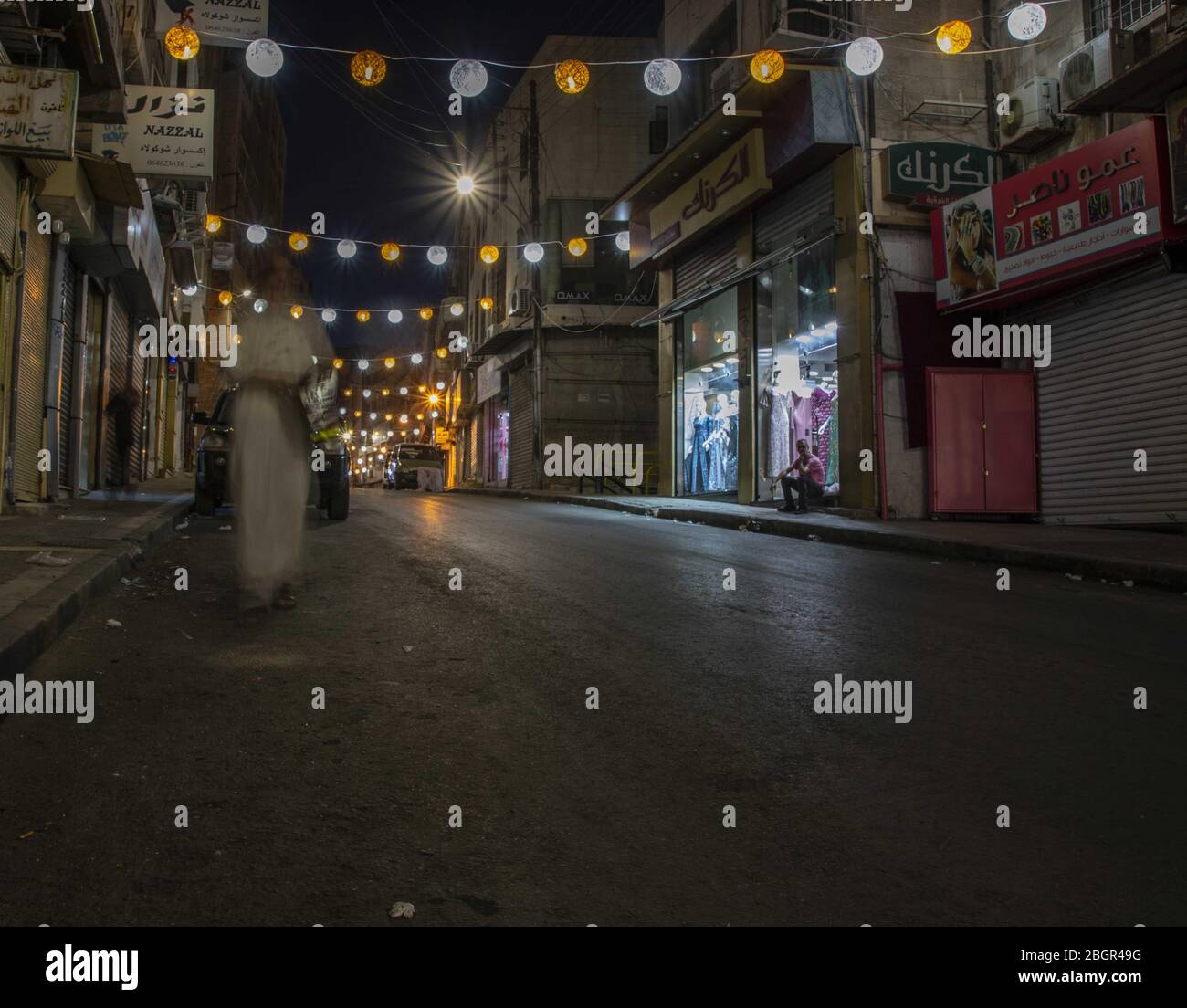 the luminous crescents and decorative lights in streets of Amman ...