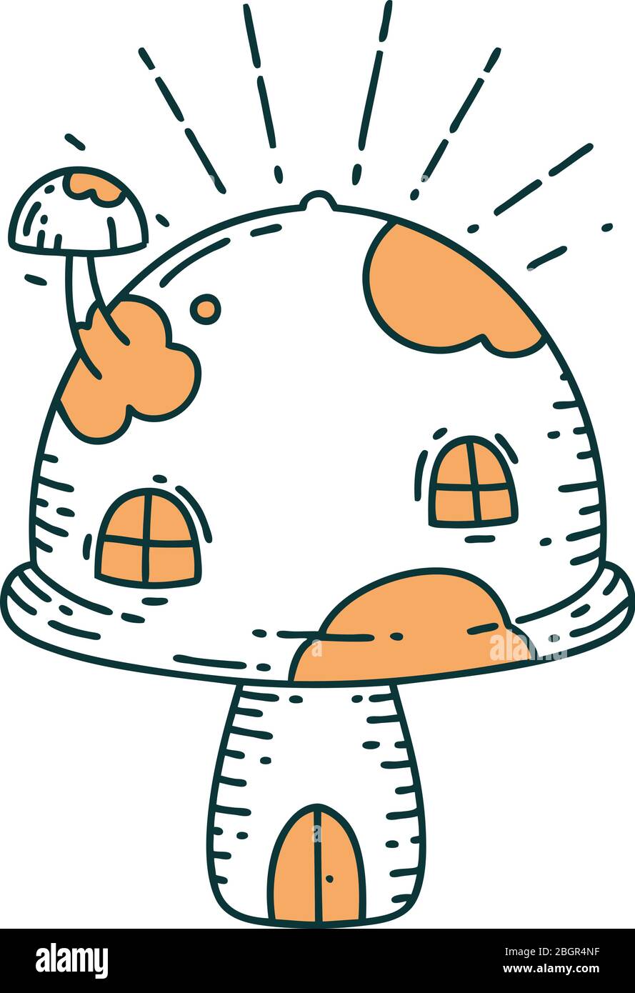 illustration of a traditional tattoo style toadstool house Stock Vector ...