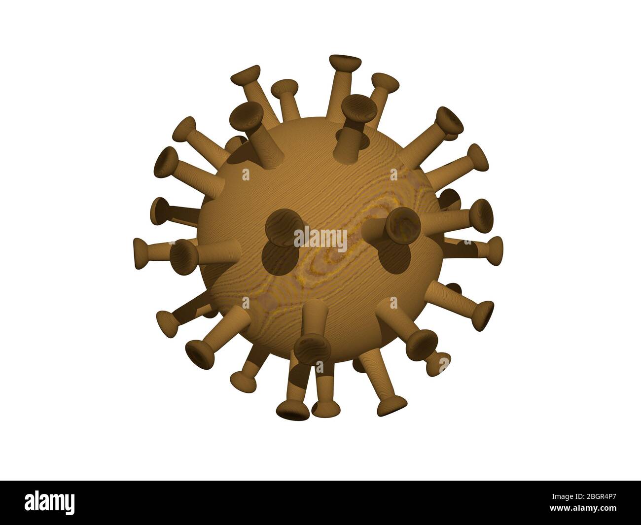 Wood CORONA virus illustration having sticky arms around the body with ...