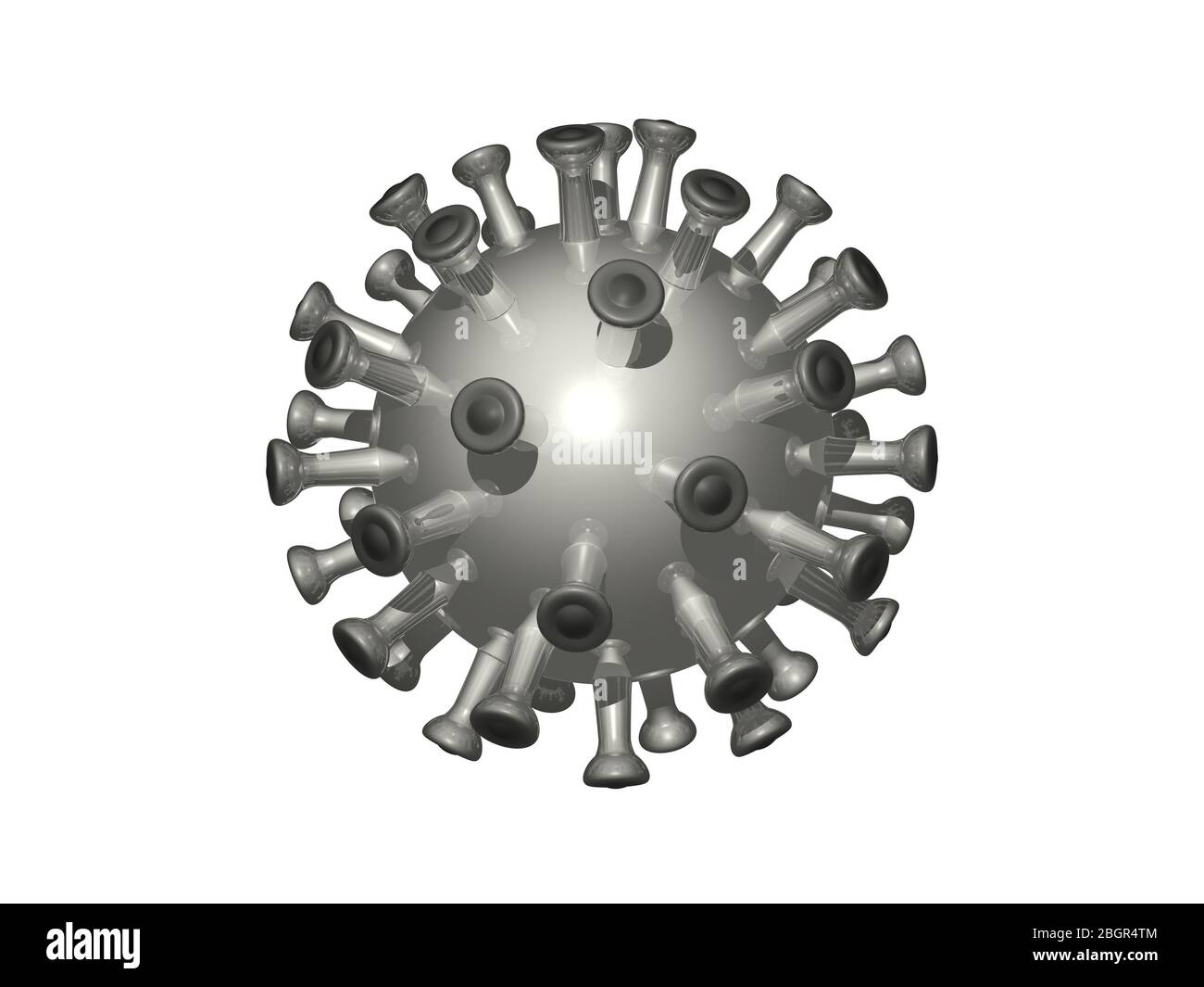 Silver CORONA virus illustration having sticky arms around the body ...