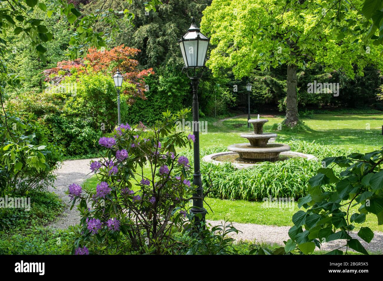 Beautiful fountain on the summer landscape in Baden-Baden. Nature ...