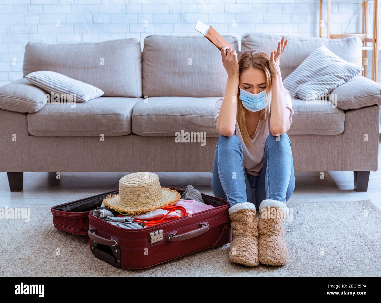 Travel cancellation. Self-isolation at home at coronavirus Stock Photo ...