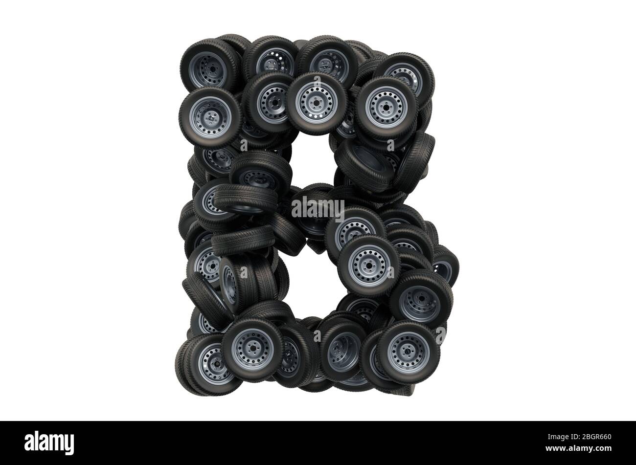Letter B from car wheels, 3D rendering isolated on white background ...