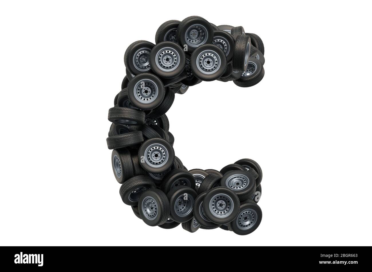Letter C from car wheels, 3D rendering isolated on white background ...