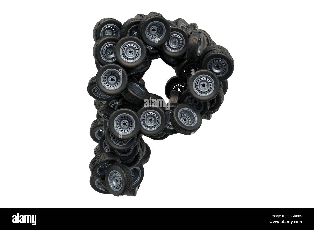 Letter P from car wheels, 3D rendering isolated on white background ...