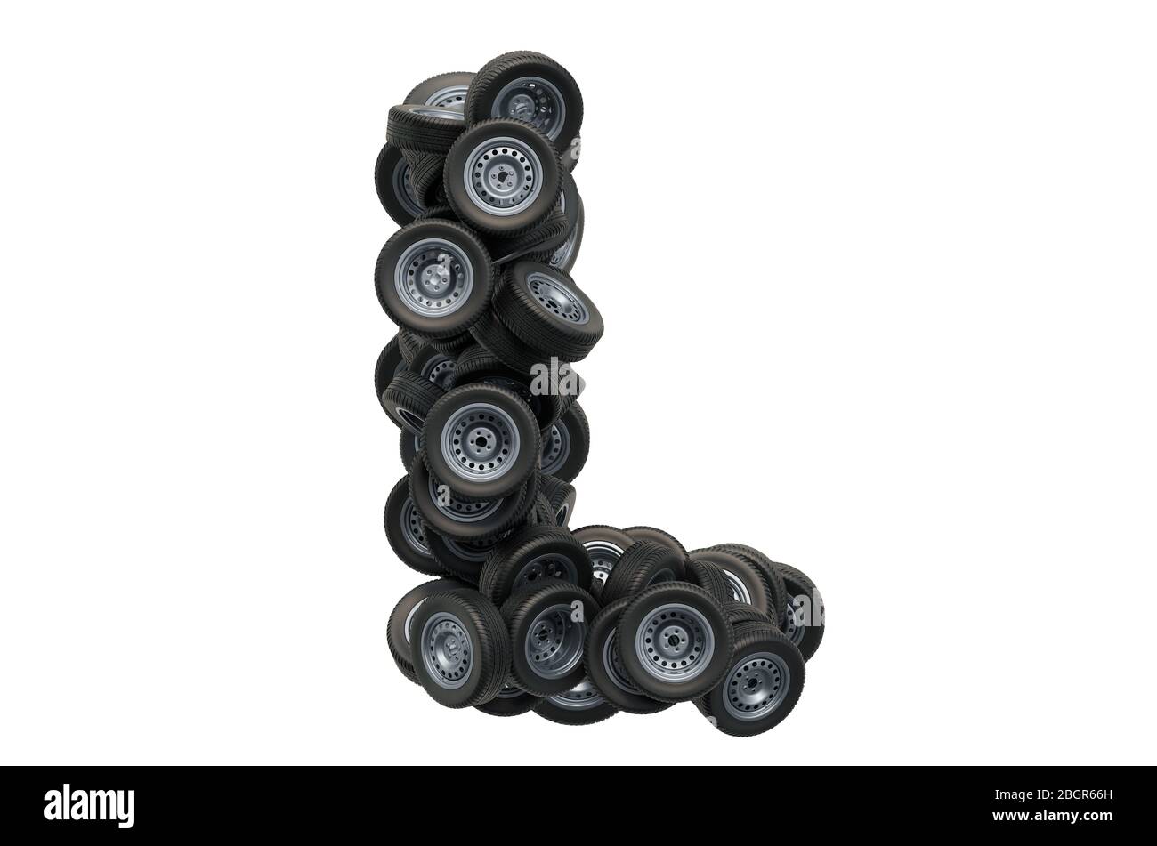 Letter L from car wheels, 3D rendering isolated on white background ...