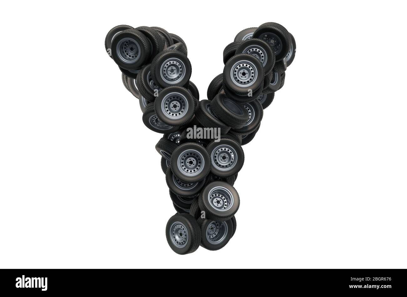 Letter Y from car wheels, 3D rendering isolated on white background ...