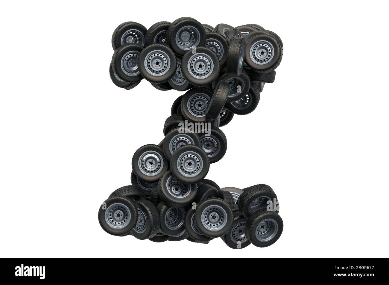 Letter Z from car wheels, 3D rendering isolated on white background ...