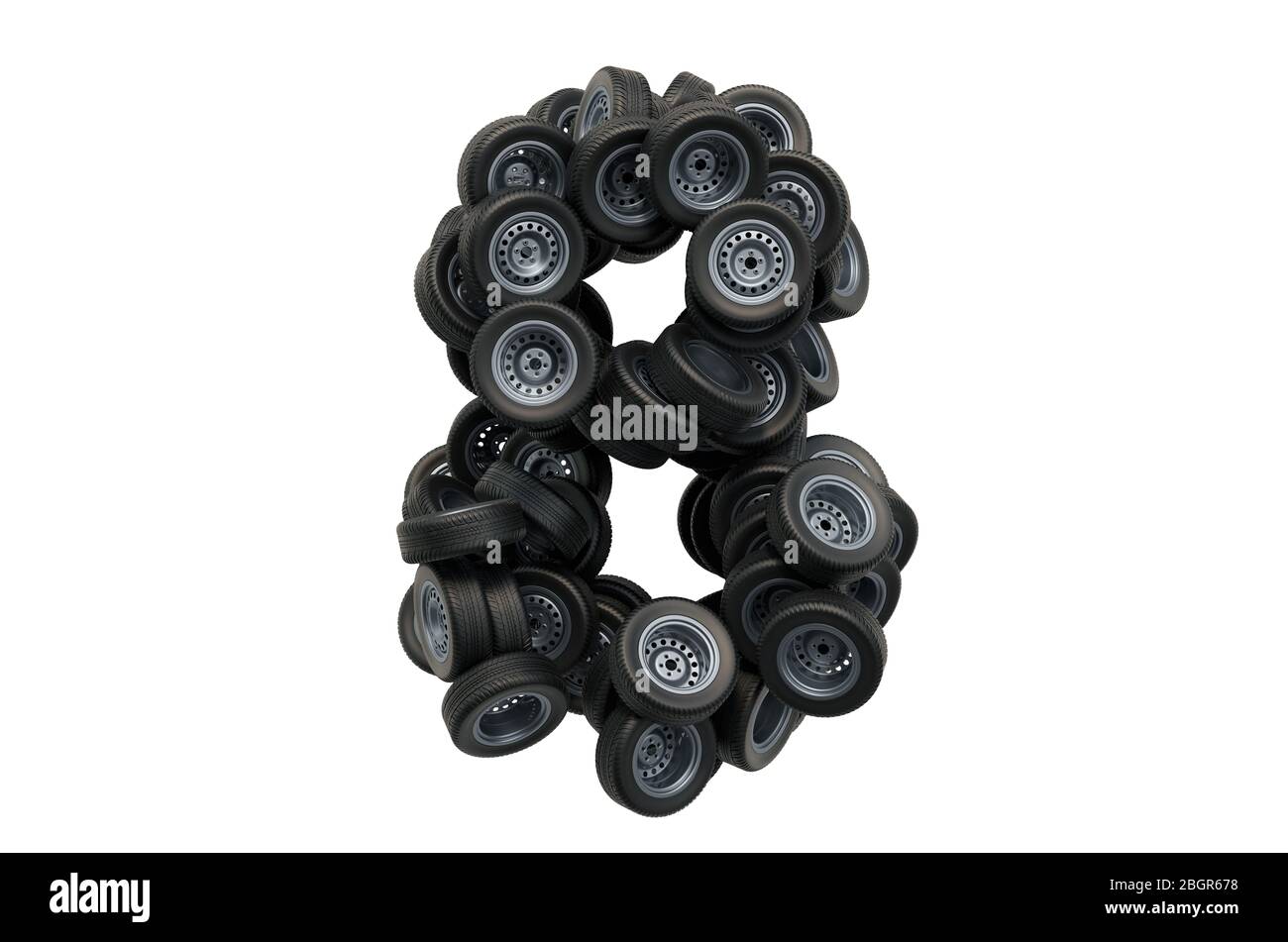 Number 8 from car wheels, 3D rendering isolated on white background ...